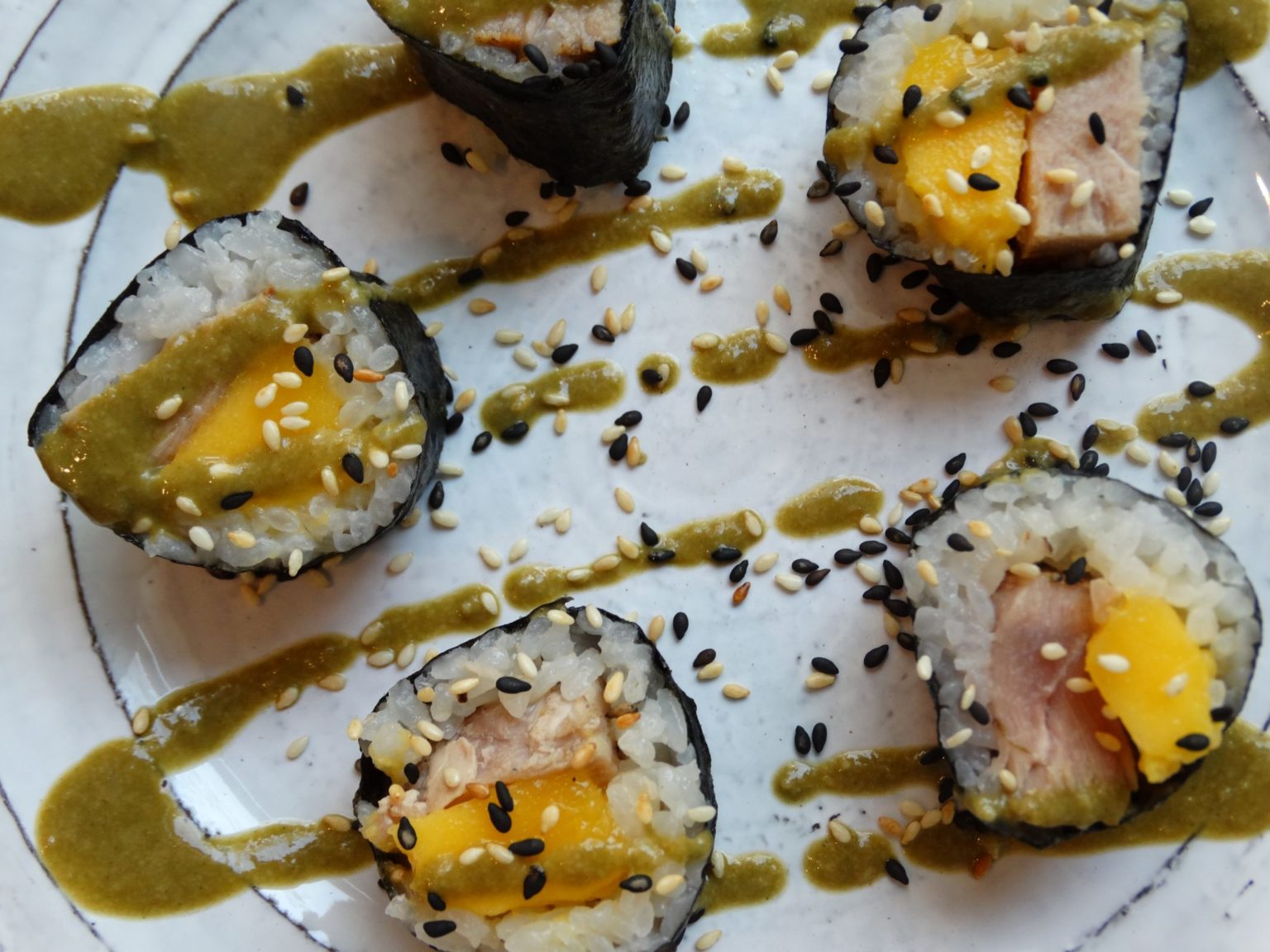 Matcha Tahini Mango Tuna Sushi Recipe with Low Carb option