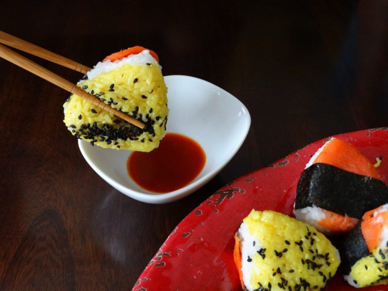 Smoked Salmon BBQ Onigiri - A fun party food