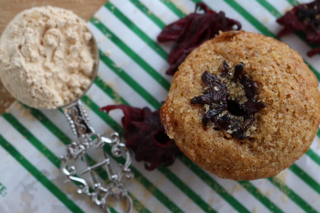 Baobab Banana Muffin with Dried Hibiscus Flower Crowns