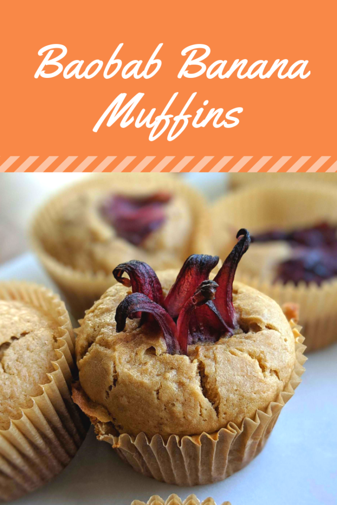 Baobab Banana Muffin with Dried Hibiscus Flower Crowns