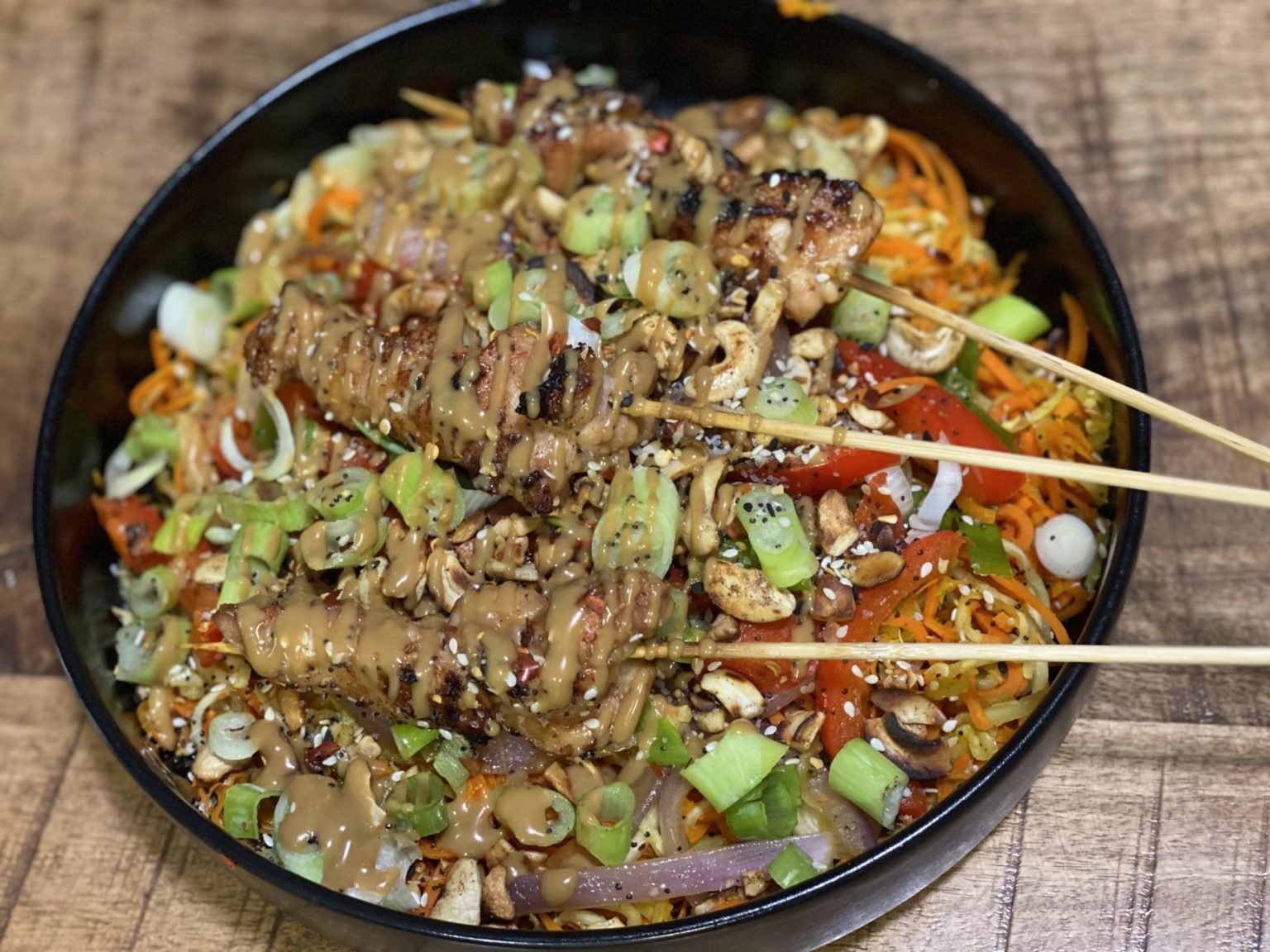 Organic Asian Fusion Chicken with Zoodles and Sunflower Miso Dressing