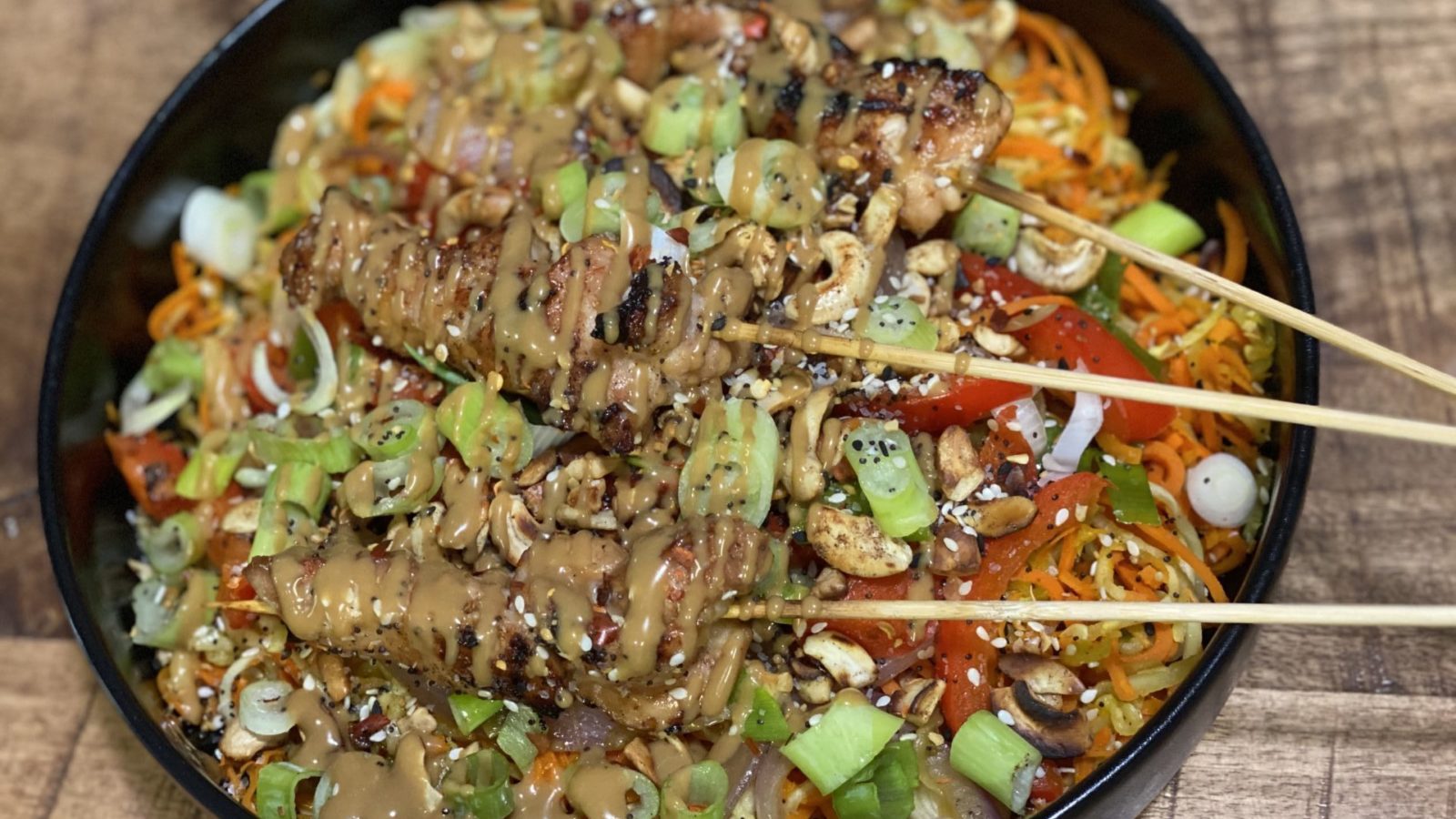 Organic Asian Fusion Chicken with Zoodles and Sunflower Miso Dressing