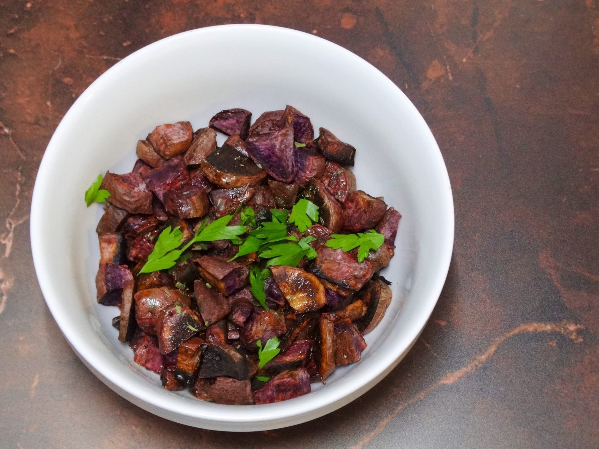 Roasted Purple Sweet Potato with Balsamic Vinaigrette